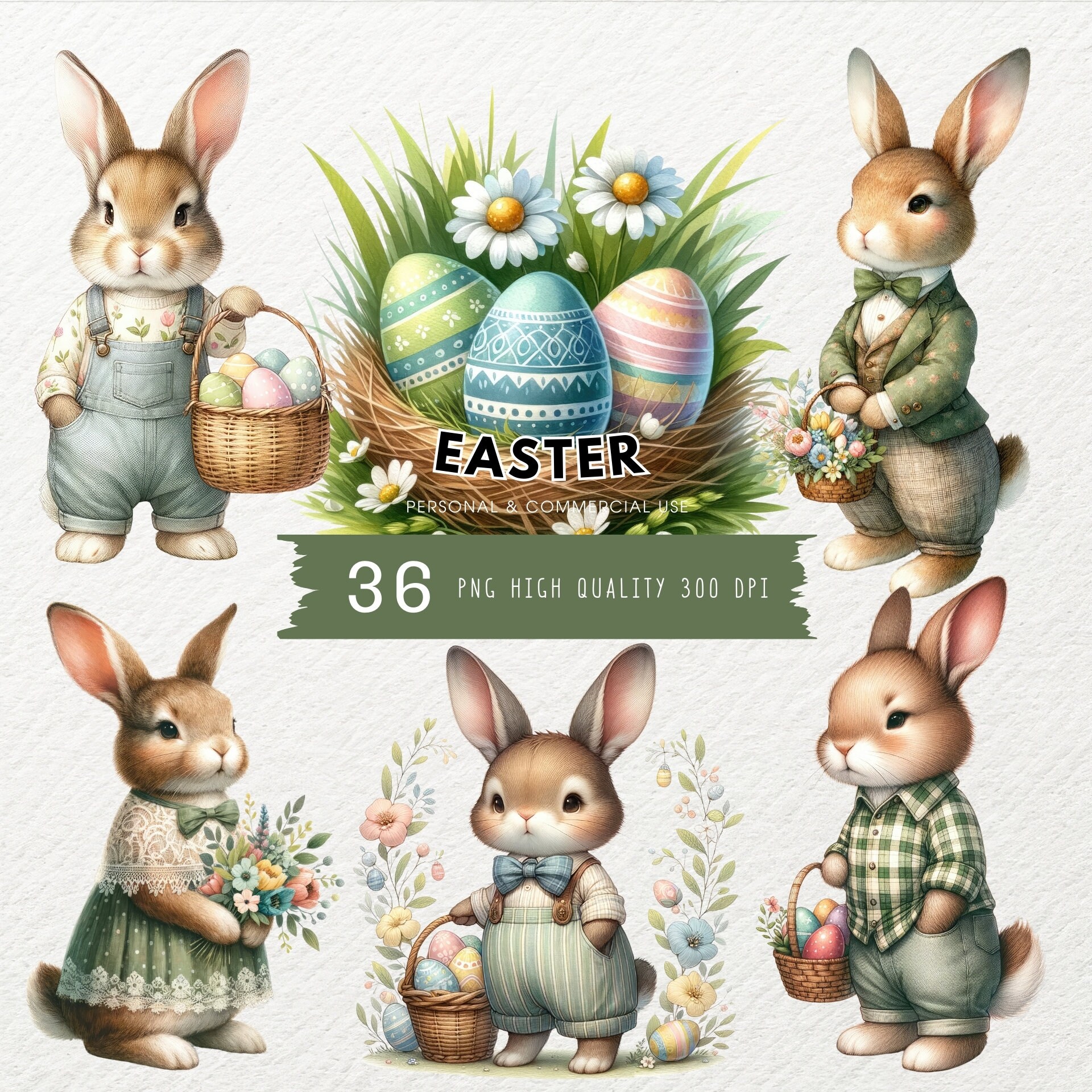 Watercolor Easter Clipart, Easter Bunnies PNG, Easter Clipart, Easter ...