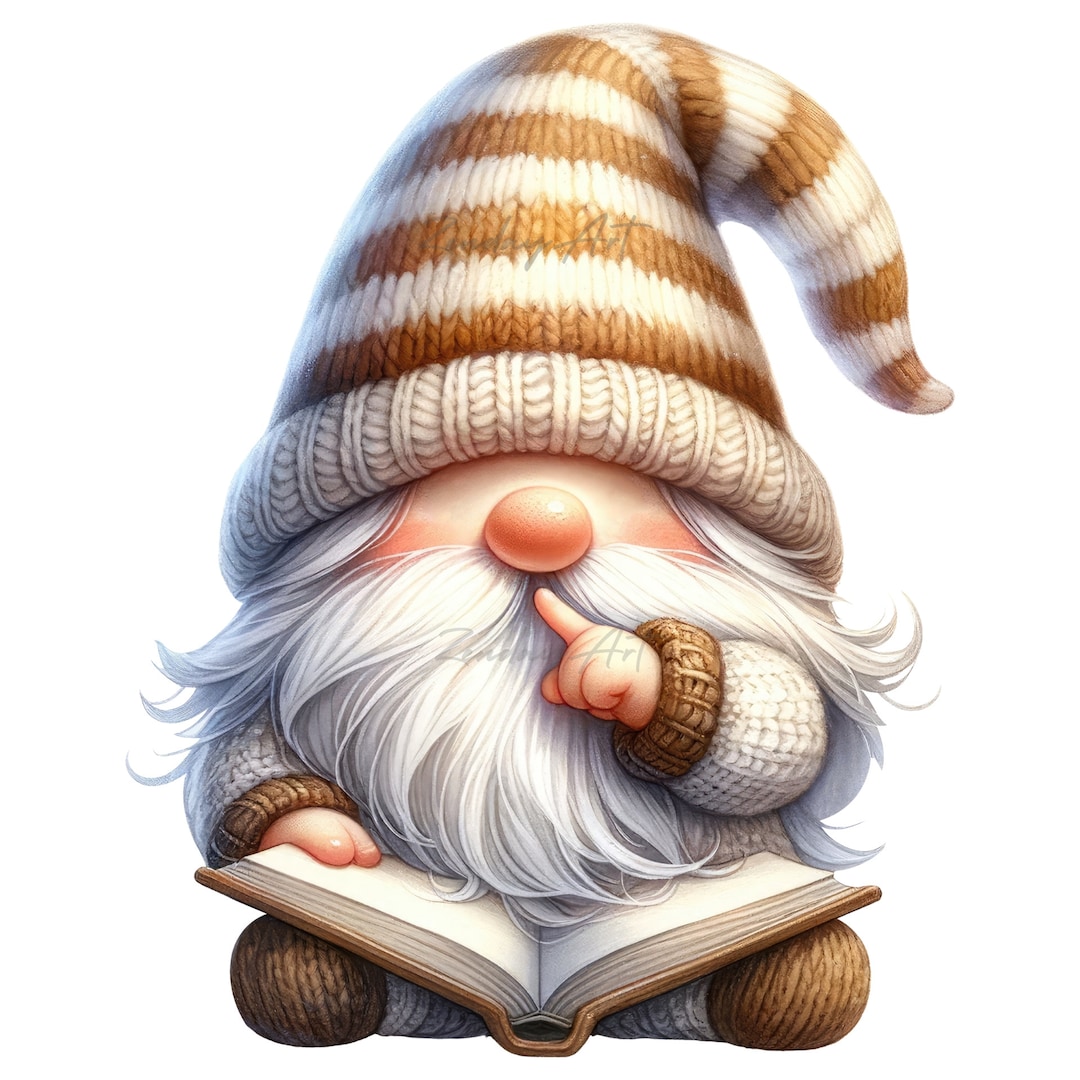 Gnome Book Clipart, Watercolor Gnome Reading Clip Art, Librarian ...