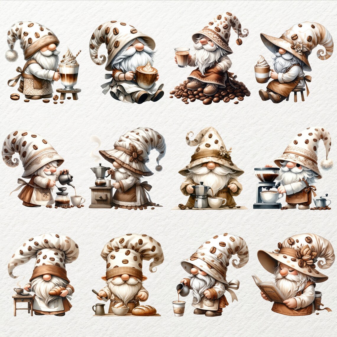 Watercolor Barista Gnome, Coffee Beans Lover, Coffee Gnomes PNG, Coffee ...