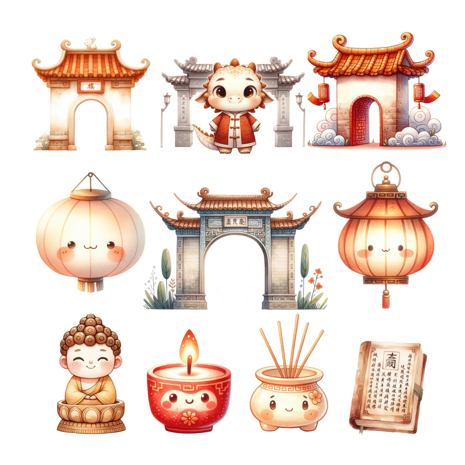 Cute Chinese New Year Watercolor Clipart, Cute Chinese Dragon PNG, for ...