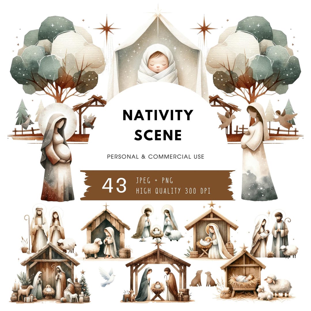 Watercolor Nativity Scenes Clipart, Christmas Nativity Clipart ...