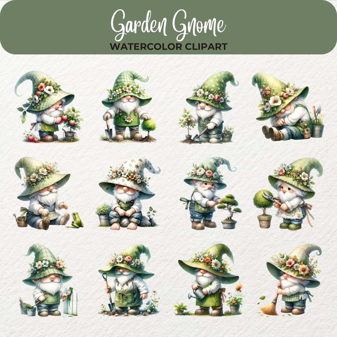 Garden Gnome Clipart PNG, Watercolor Garden Gnome, Gnome With Flowers ...