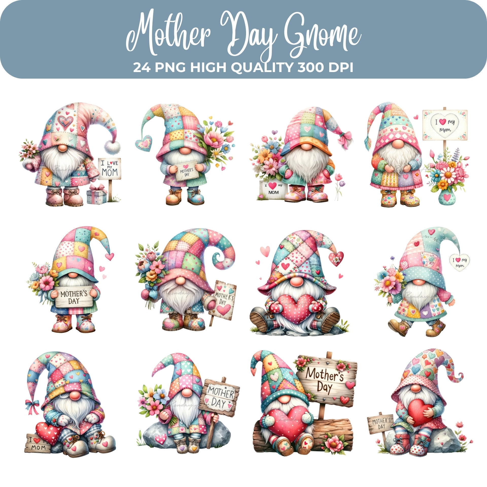 Watercolor Mothers Day Gnomes Clipart, Mothers Day Gnomes PNG, Mother's ...