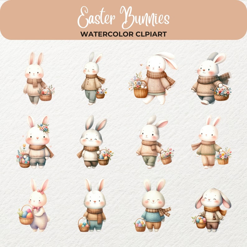 Cute Easter Bunny Clipart, Easter Clipart Bundle, Bunnies Clipart ...