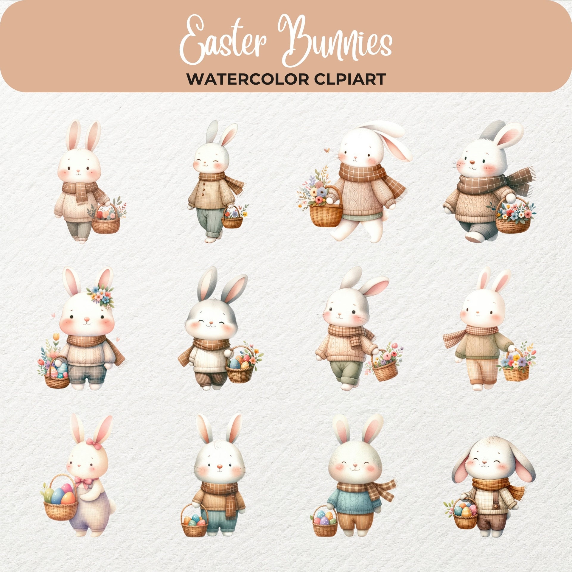 Cute Easter Bunny Clipart, Easter Clipart Bundle, Bunnies Clipart ...