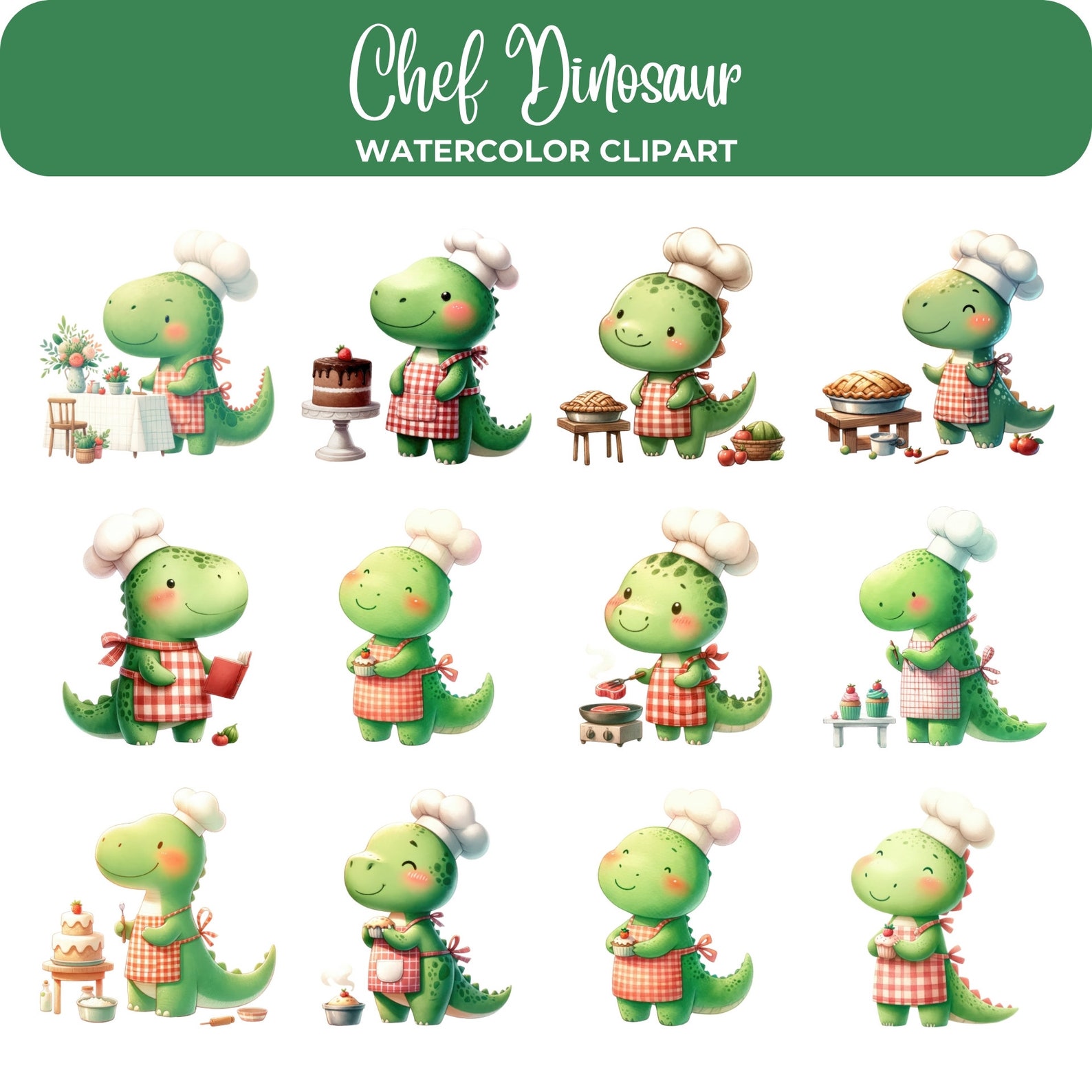 Watercolor Chef Dinosaur Clipar, Dinosaur PNG, Chef Clipart, Dinosaur ...