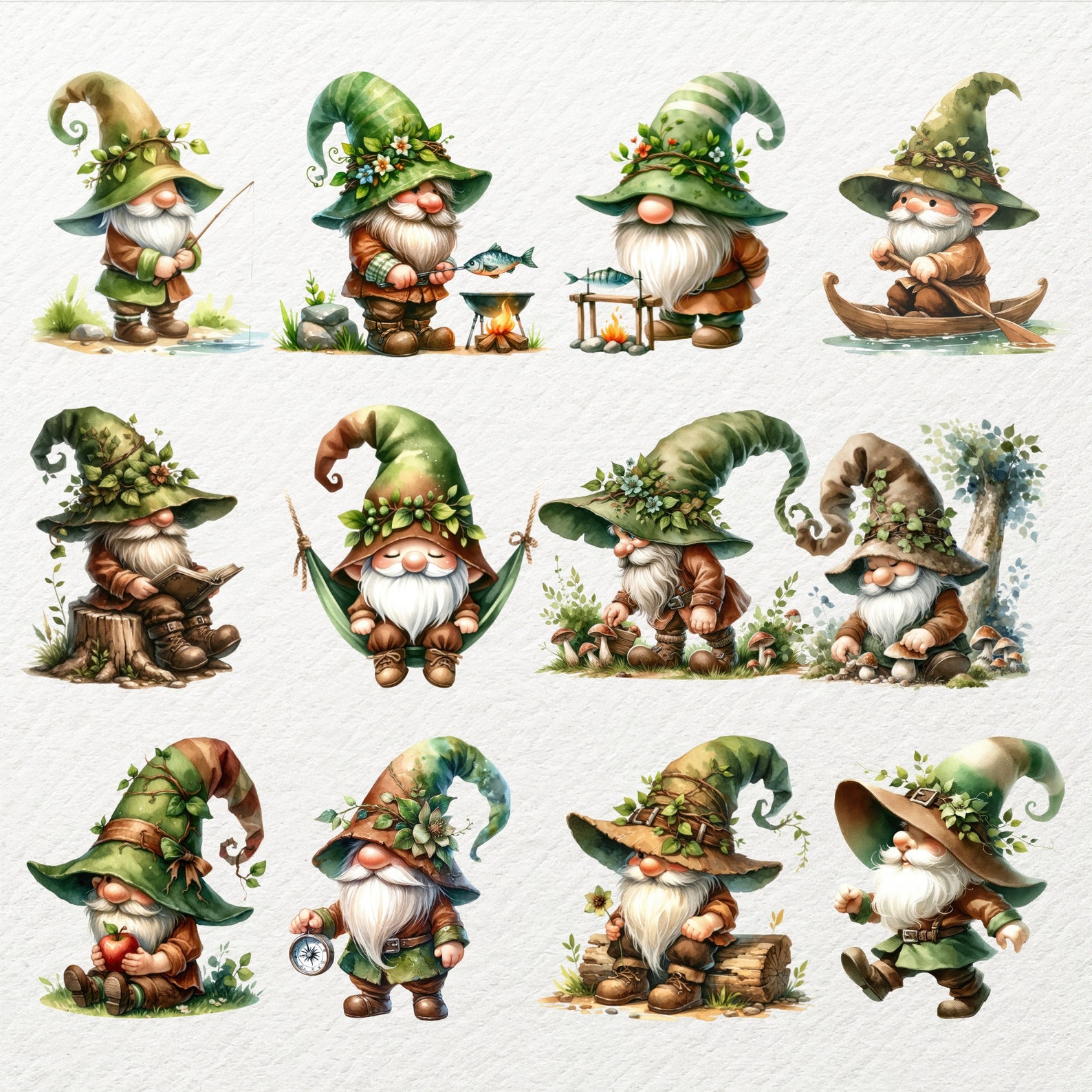 Watercolor Forest Gnomes Clipart, Gnome PNG, Gnome in Forest, Nature ...