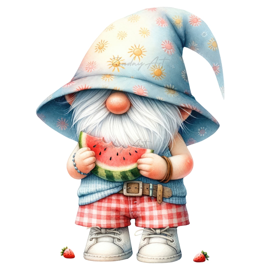 Watercolor Summer Beach Gnome Clipart Bundle Png, Summer Beach PNG, Fur ...