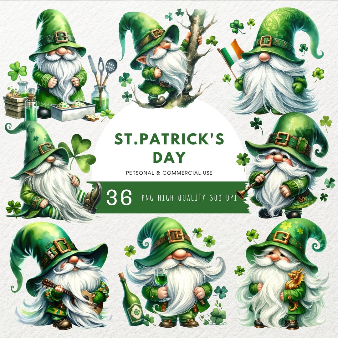 St Patricks Day Gnomes Png, Cute Gnomes Clipart, Patrick Day Watercolor ...