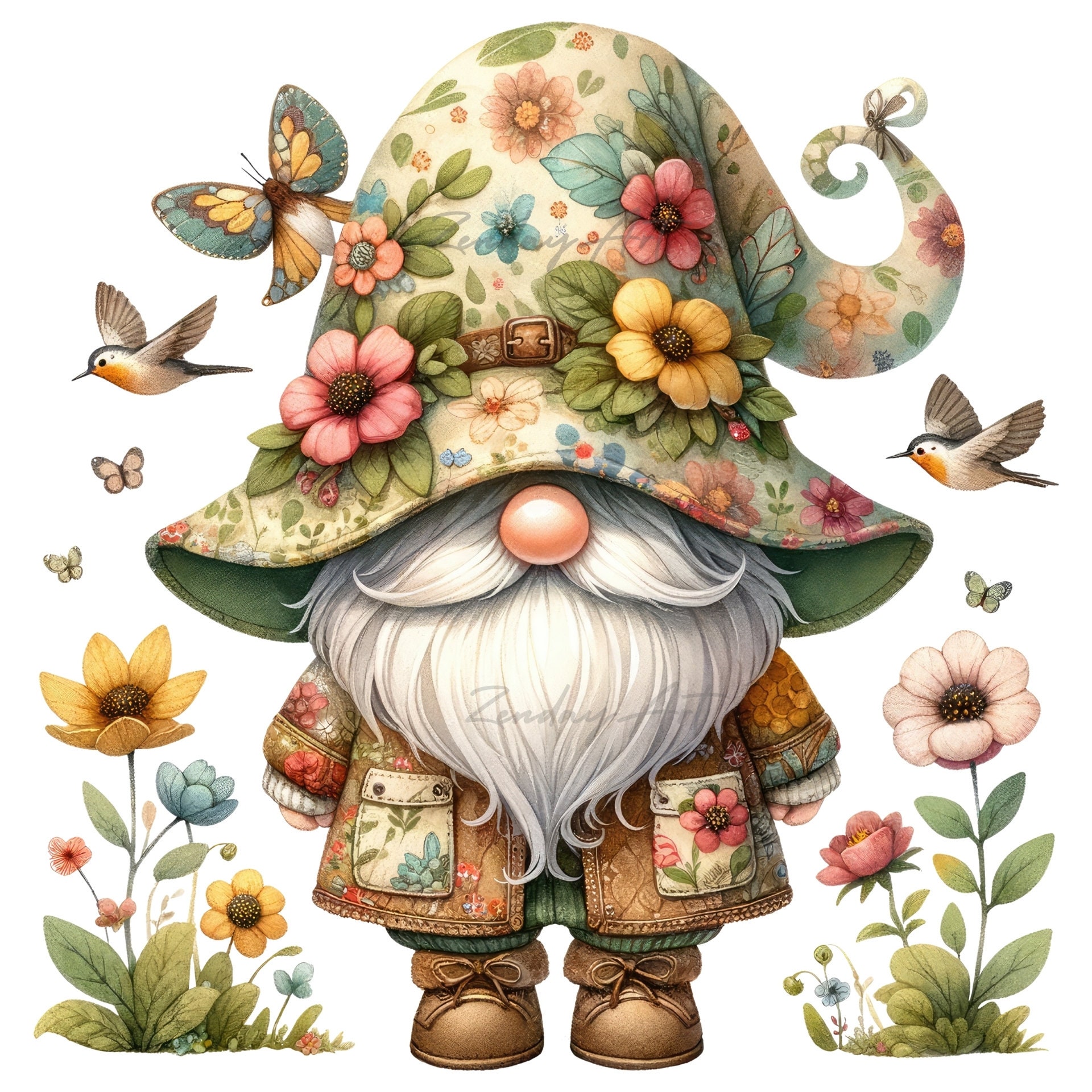 Spring Gnomes Clipart Bundle: Floral Garden PNG Graphics (commercial ...