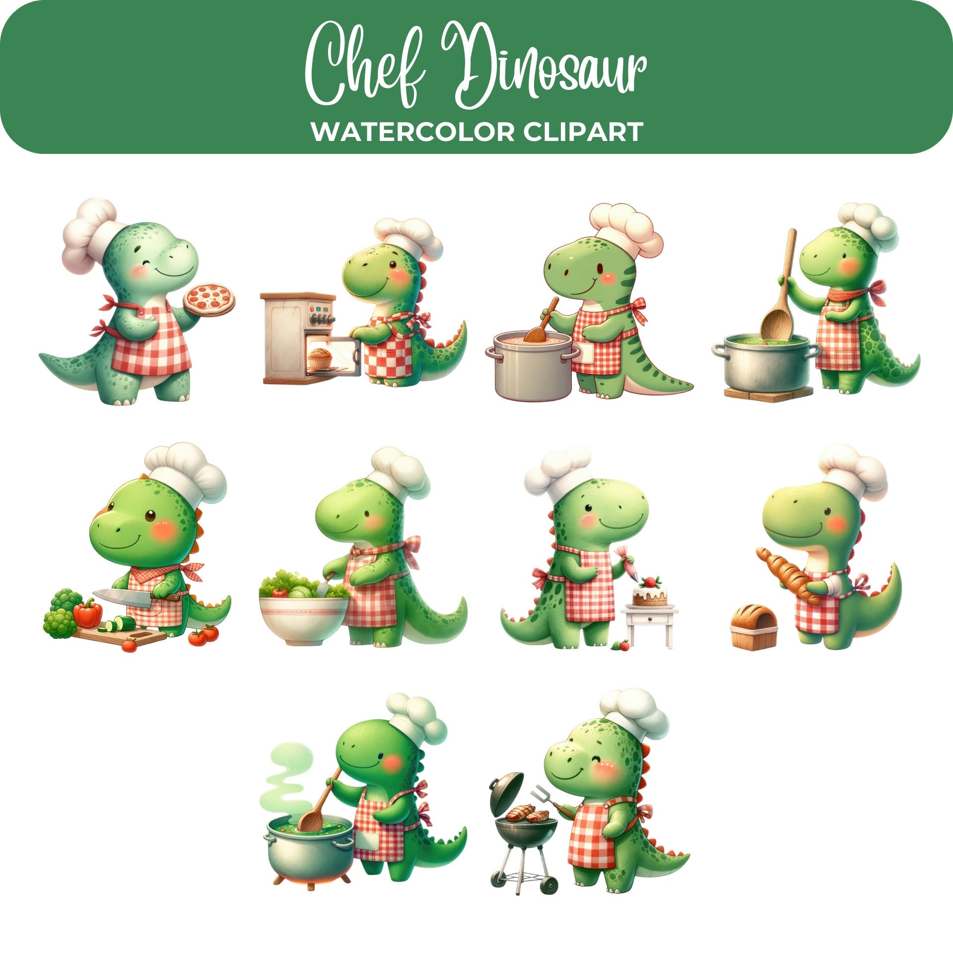 Watercolor Chef Dinosaur Clipar, Dinosaur PNG, Chef Clipart, Dinosaur ...