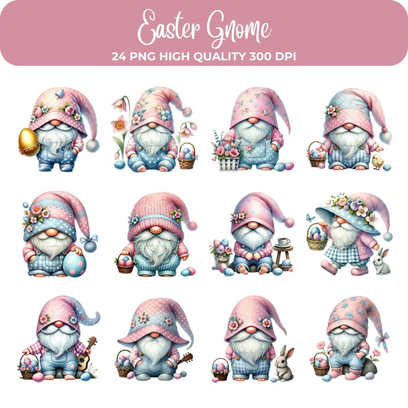 Watercolor Easter Gnome Clipart Bundle, Garden Clipart, Spring Gnome ...