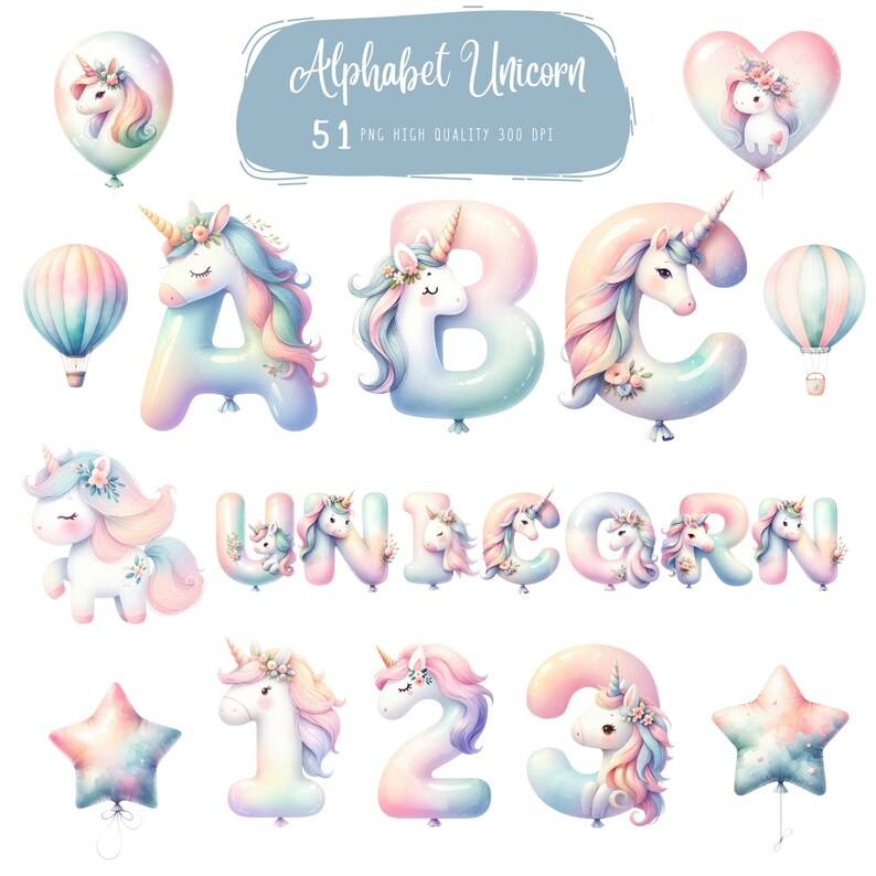 Unicorn Alphabet, Unicorn Letter, Unicorn Number, Unicorn PNG, Unicorn ...