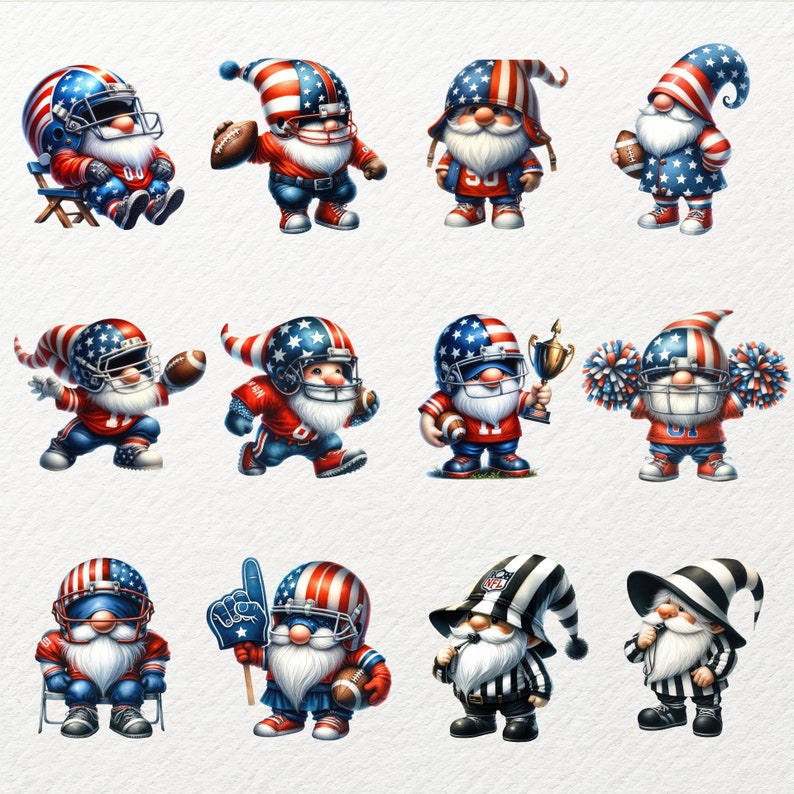 Watercolor American Football Gnome Clipart, Sport Gnomes Clipart ...
