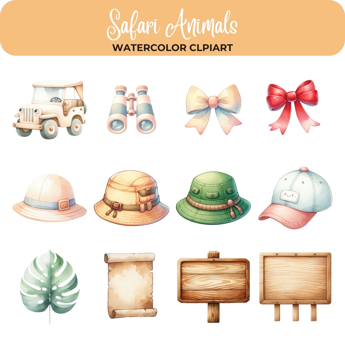 Watercolor Safari Cute Animals Clipart, Jungle Animal Nursery ...