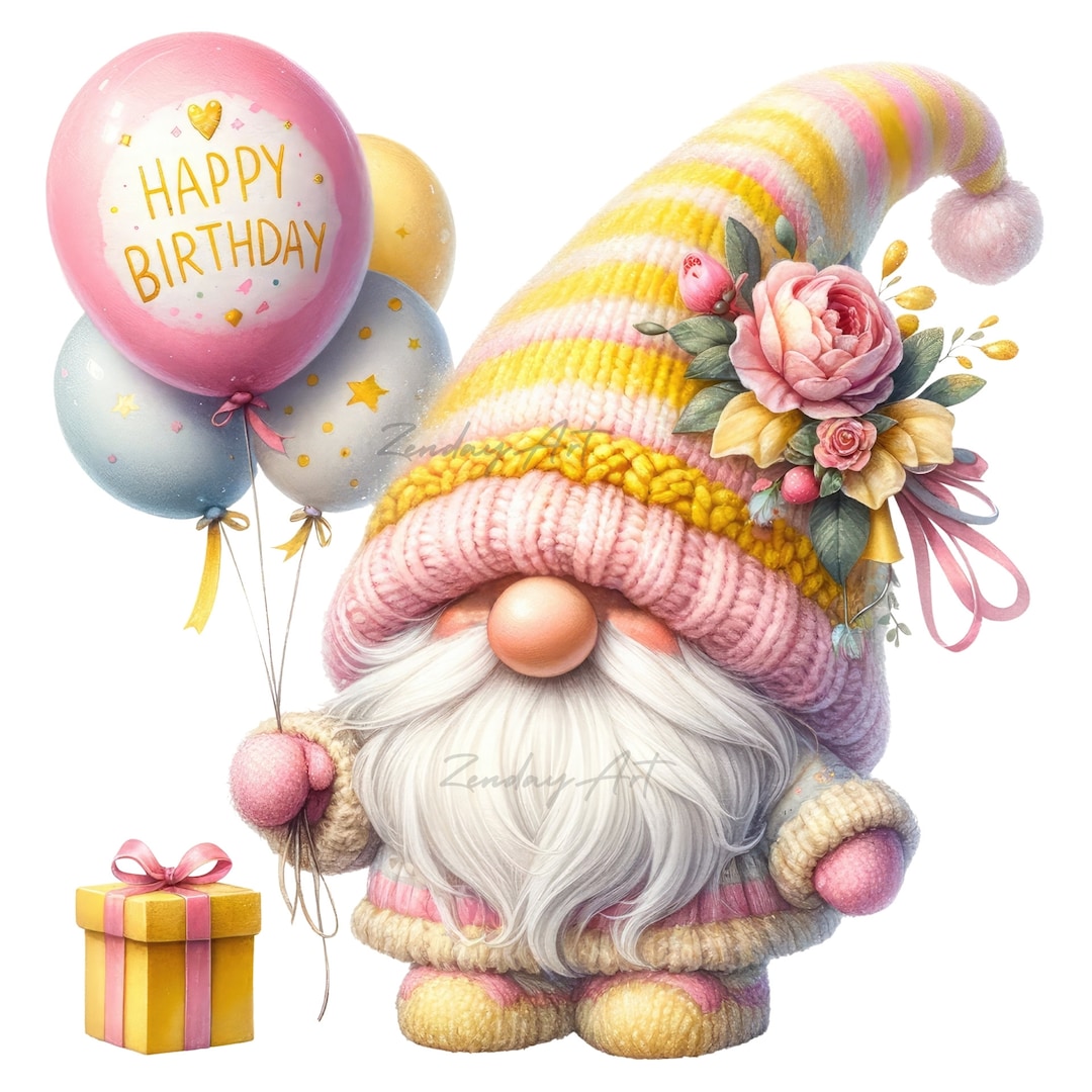 Watercolor Birthday Gnomes Clipart Bundle, Birthday Gnomes PNG, Happy ...
