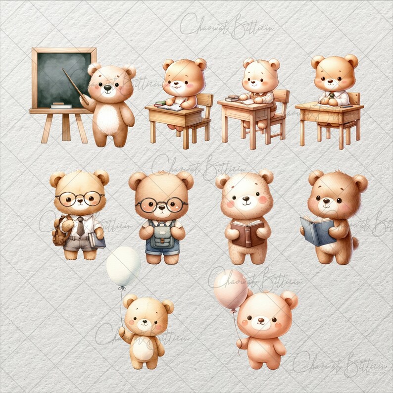 Teddy Bear Alphabet Clipart Watercolor Bear Letters PNG - Etsy