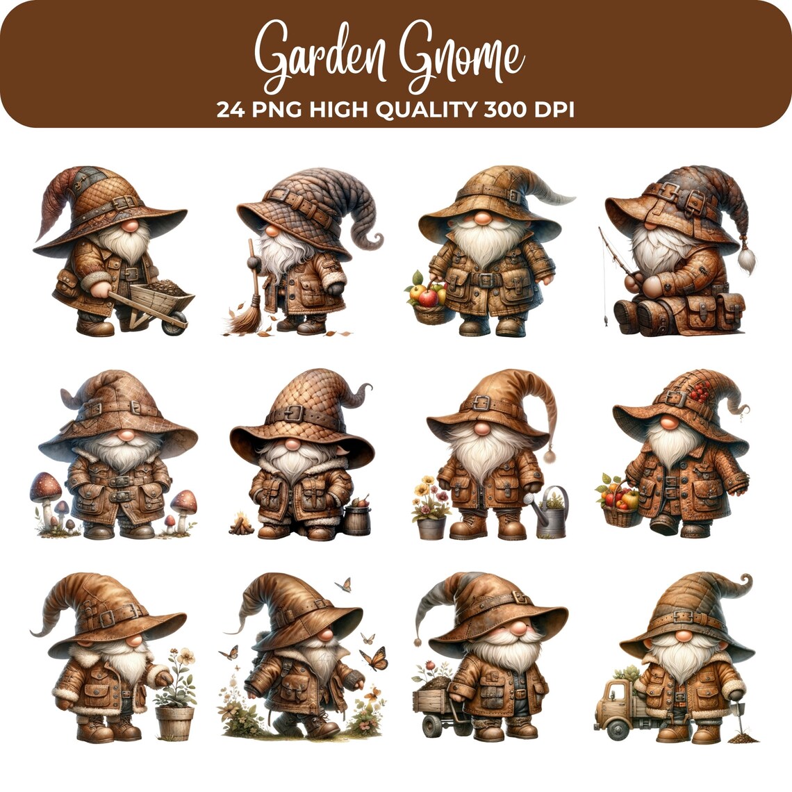 Watercolor Garden Gnome Clipart, Cute Gnome Clipart, Garden Gnomes ...