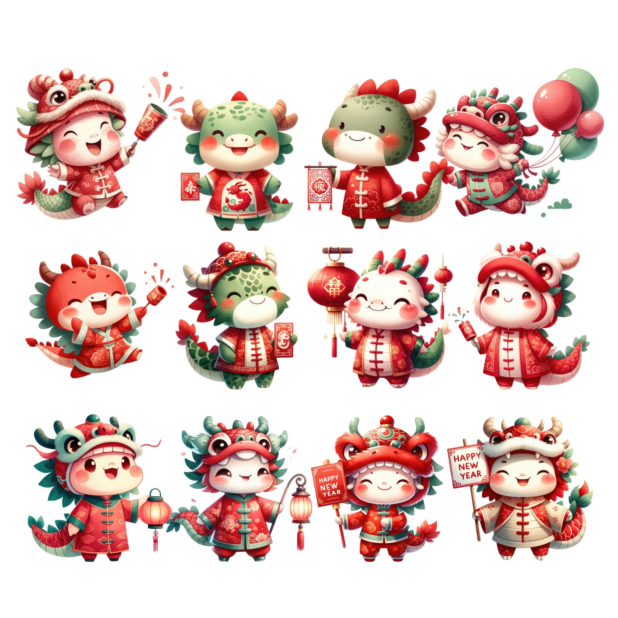 Cute Dragon Clipart, Chinese New Year 2024 Watercolor Clipart, Baby ...