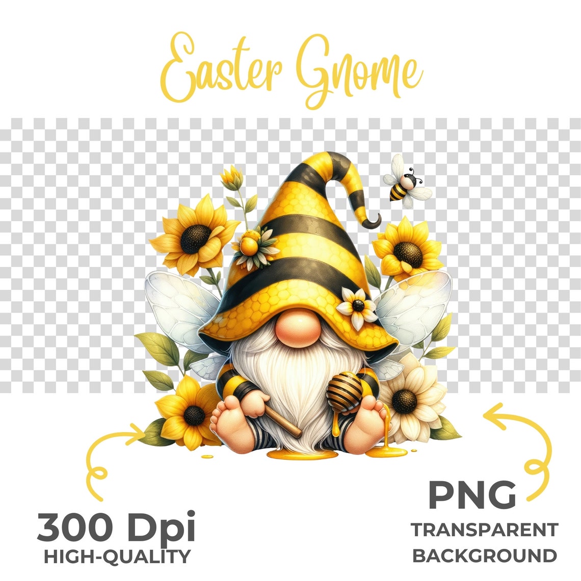 Watercolor Bee Gnome Clipart Bundle, Gnome Clipart, Spring Gnome Png ...