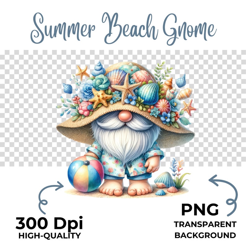 Watercolor Summer Beach Gnome Clipart, Gnome Summer Beach Clipart ...