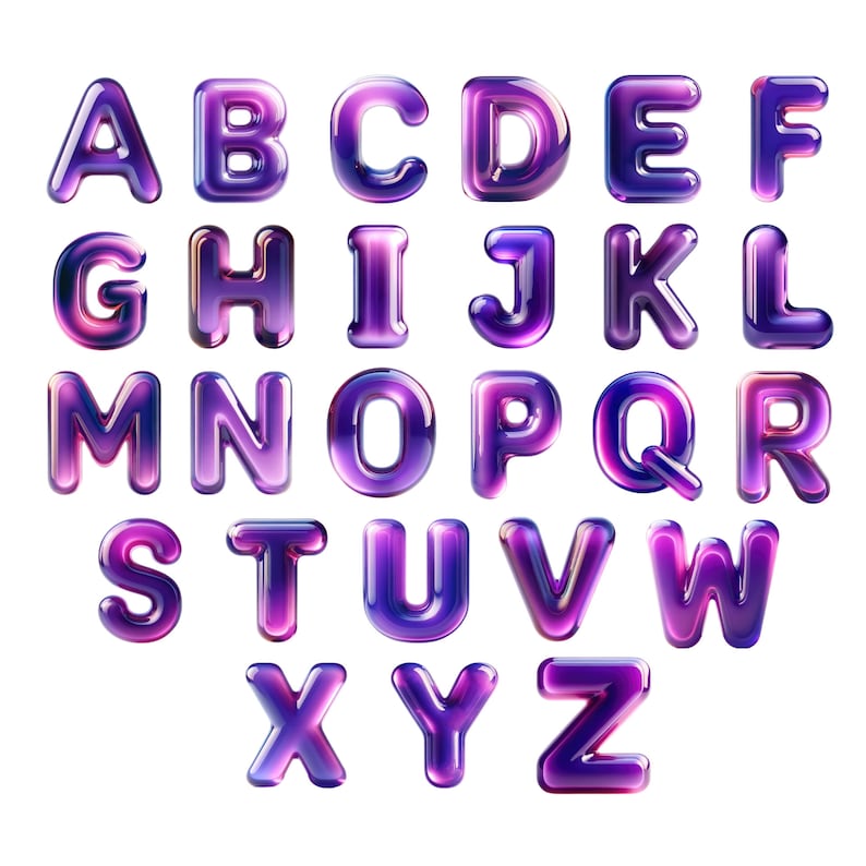 Alphabet Glossy Purple Clipart, Doodle Letters, 3D Letters, Alphabet ...