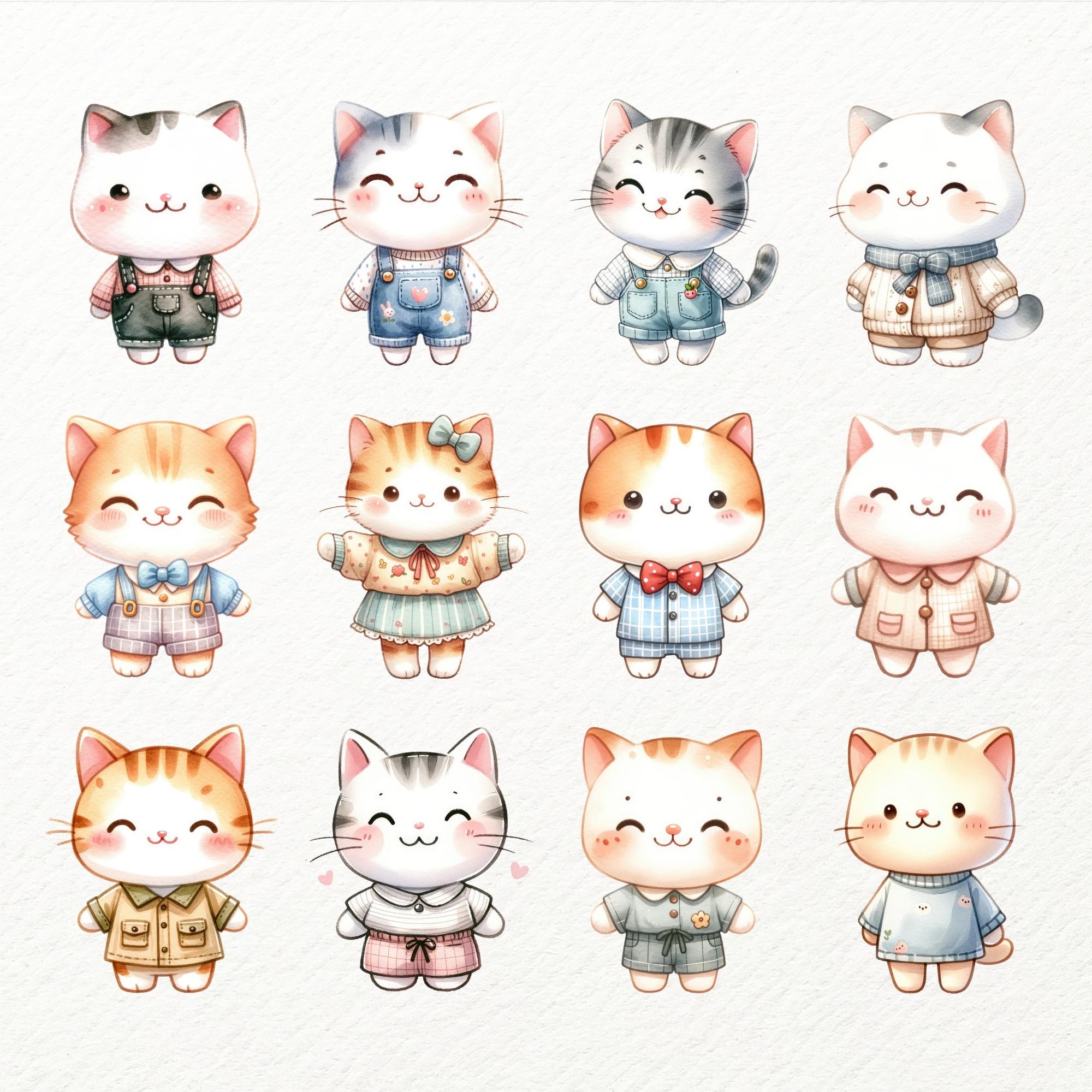 Kawaii Cat Clipart Bundle, Cute Cat Clipart, Pet Illustration, Pastel ...