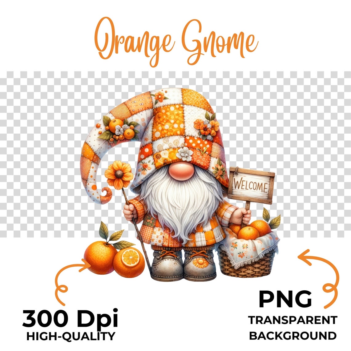 Watercolor Orange Gnome Clipart, Orange Gnome Png, Gnome Sublimation ...