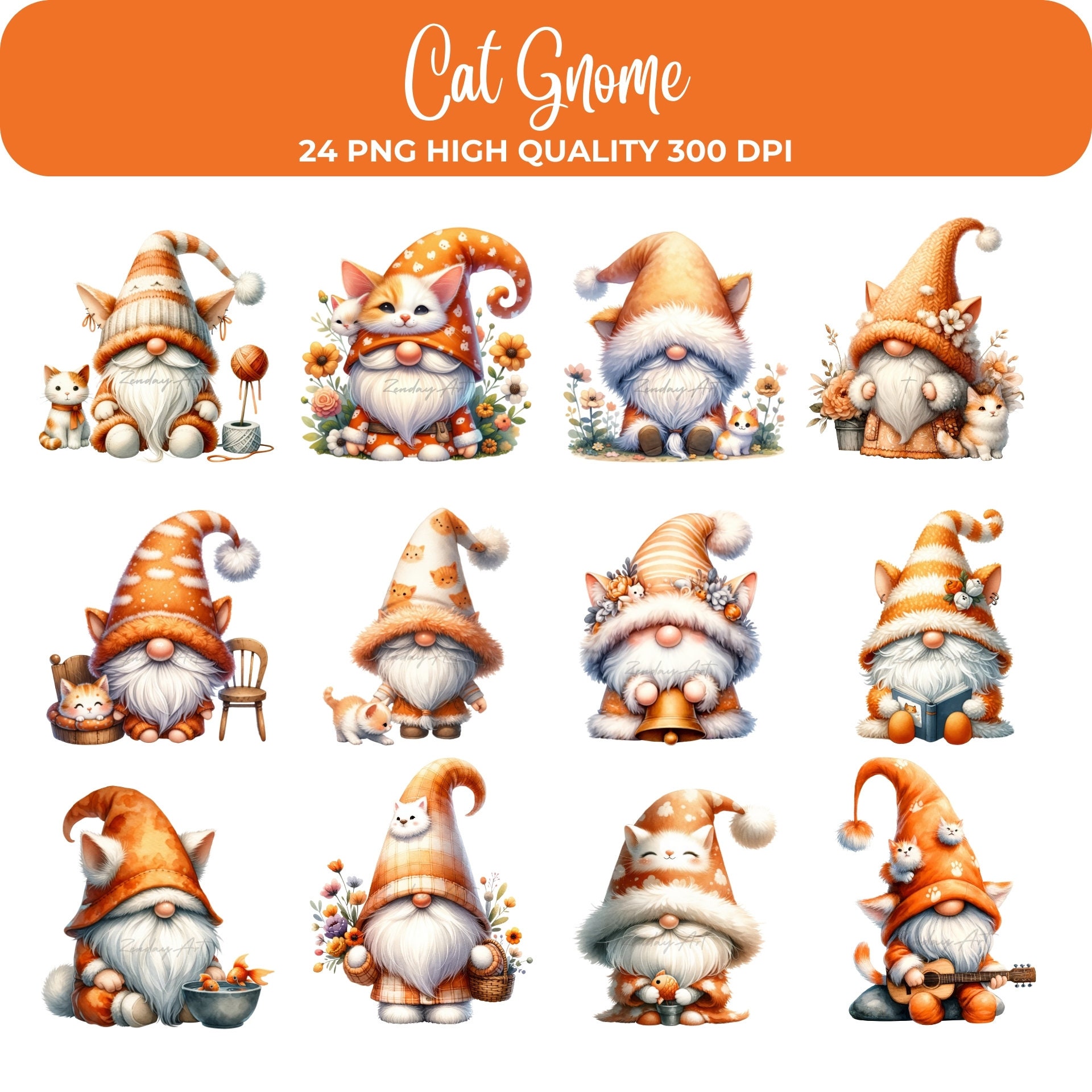 Watercolor Cat Gnome Clipart, Cat Lover Gnome Clipart, Cat Lover Gnome ...