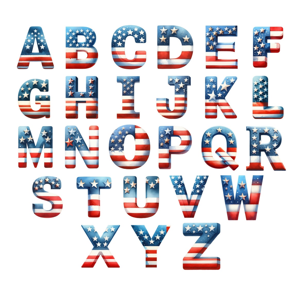 Independence Day Letter Clipart, Patriotic Alphabet, Alphabet ...