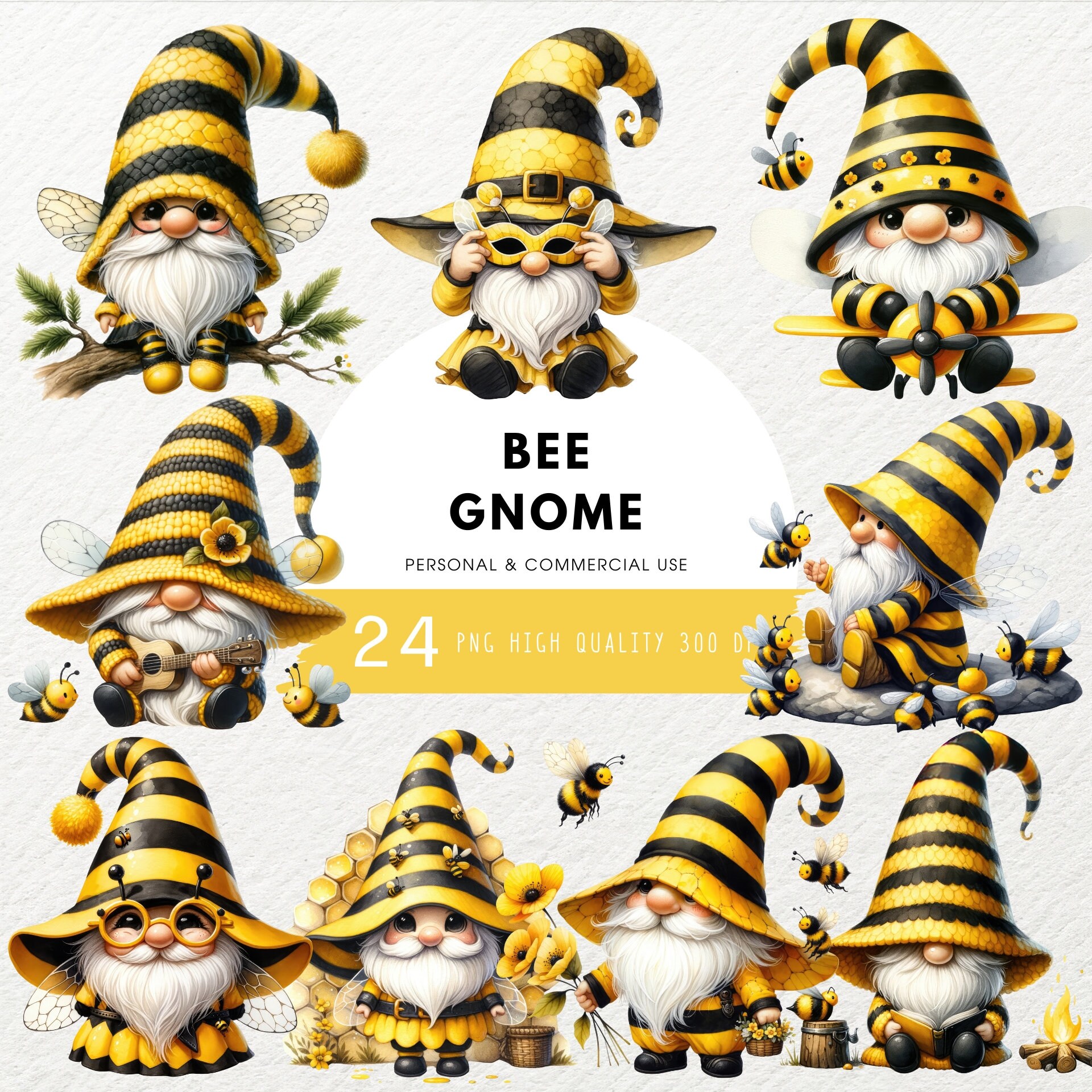 Watercolor Bee Gnome Clipart Png, Honey Bee Gnomes PNG, Watercolor ...