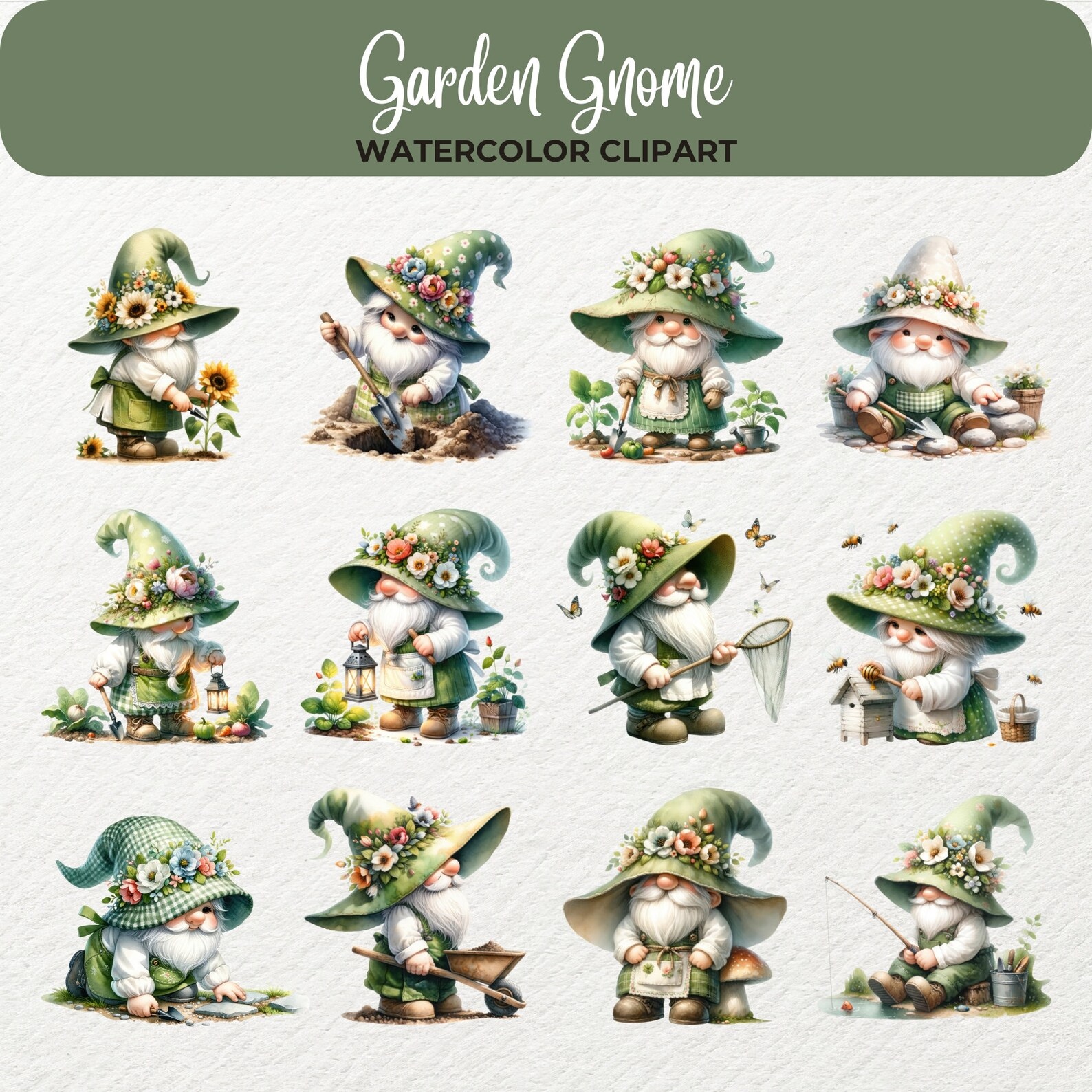 Garden Gnome Clipart PNG, Watercolor Garden Gnome, Gnome With Flowers ...