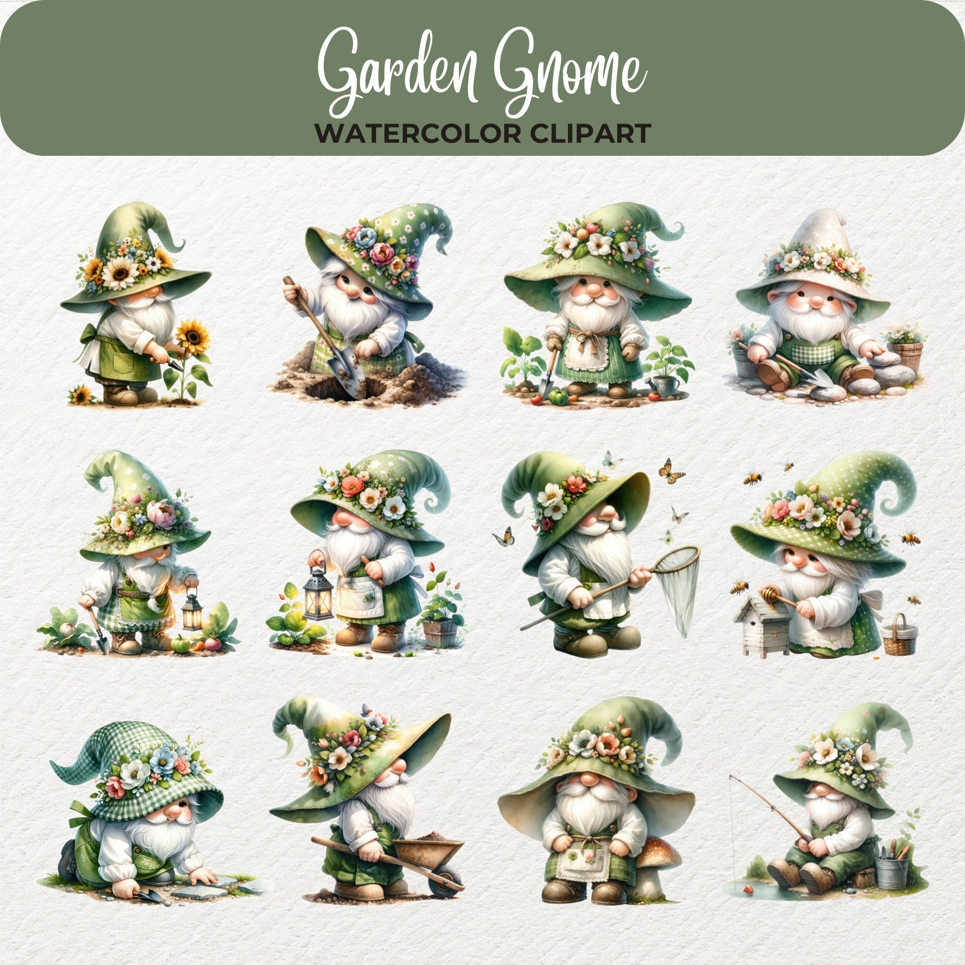 Garden Gnome Clipart PNG, Watercolor Garden Gnome, Gnome With Flowers ...