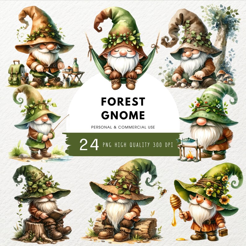 Watercolor Forest Gnomes Clipart, Gnome PNG, Gnome in Forest, Nature ...