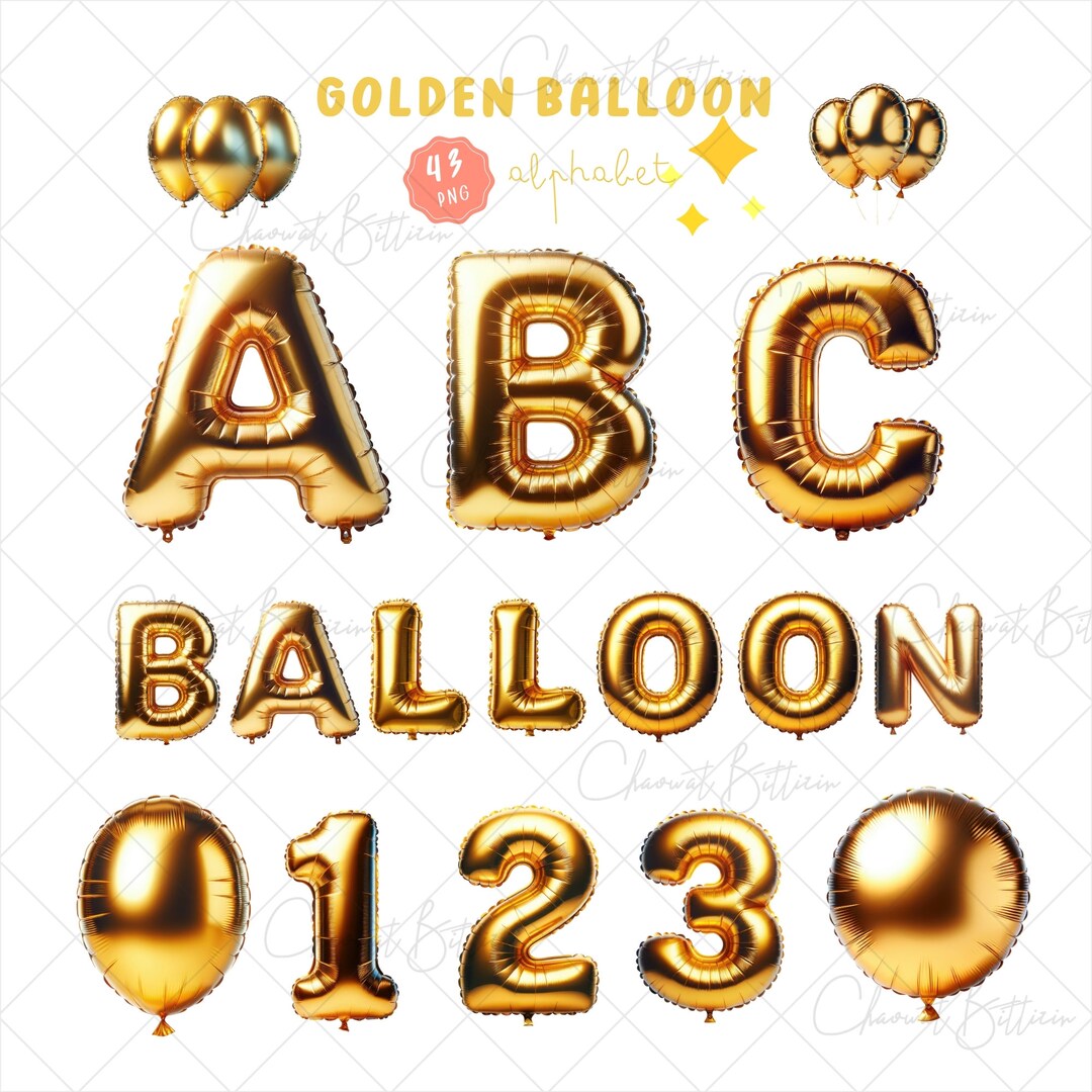 Golden Foil Letter Balloons Letter Number Clipart, Golden Balloon ...