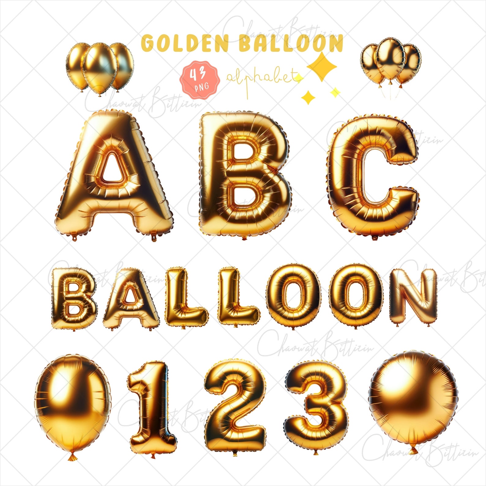 Golden Foil Letter Balloons Letter Number Clipart, Golden Balloon