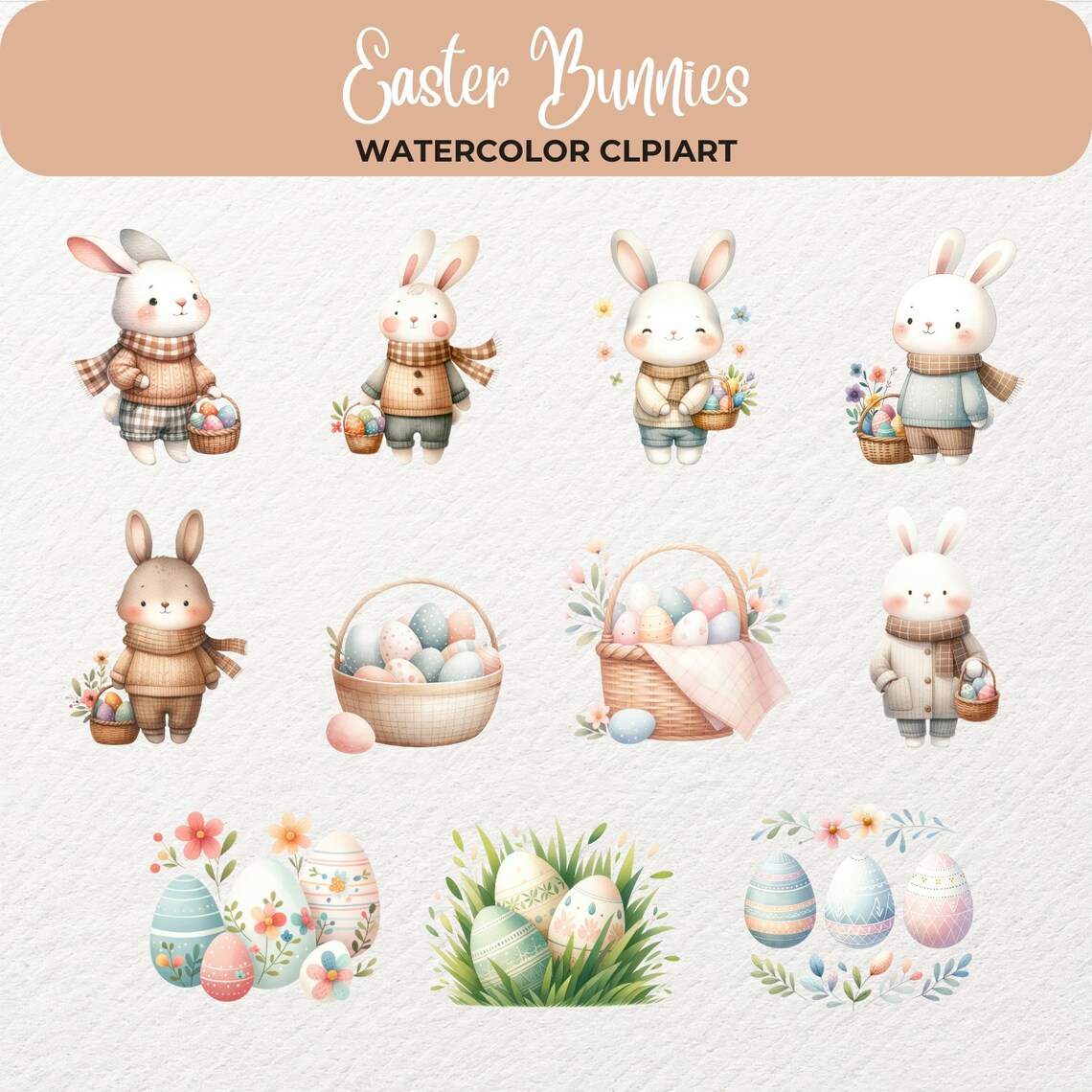 Cute Easter Bunny Clipart, Easter Clipart Bundle, Bunnies Clipart ...