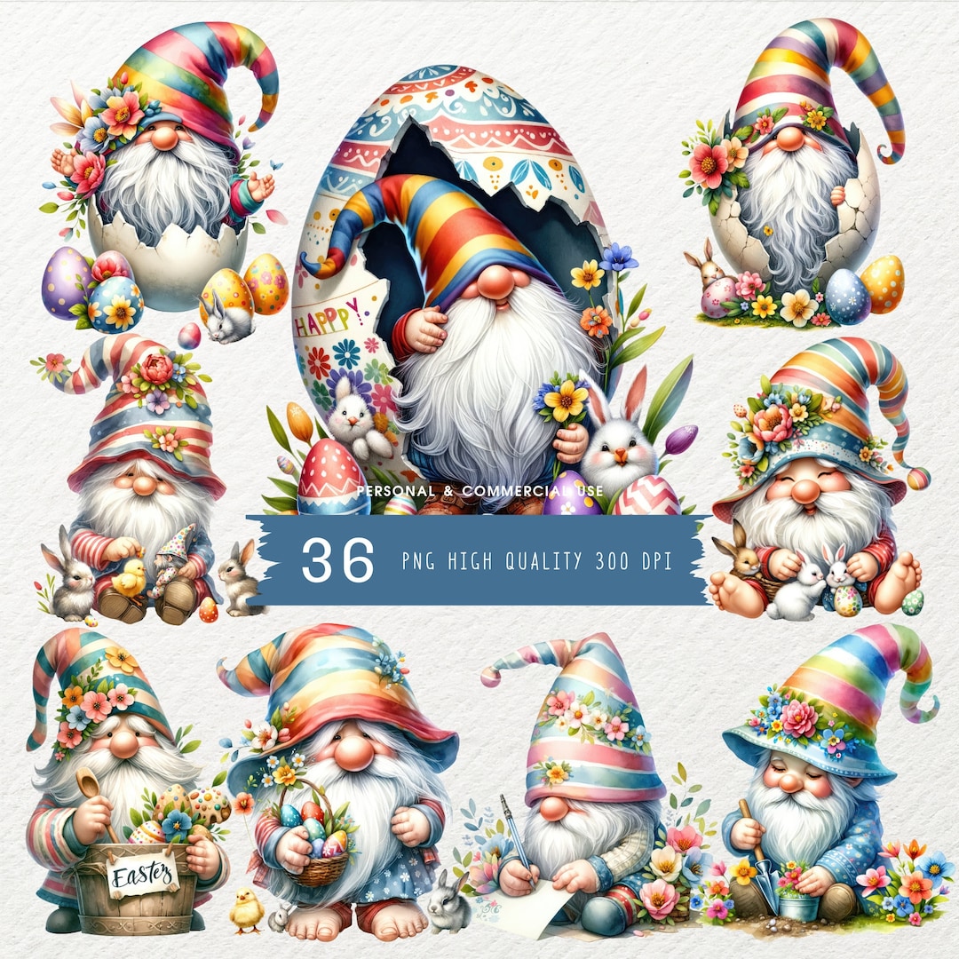 Easter Gnome Clipart Bundle, Garden Clipart, Gnome PNG Graphics, Gnome ...