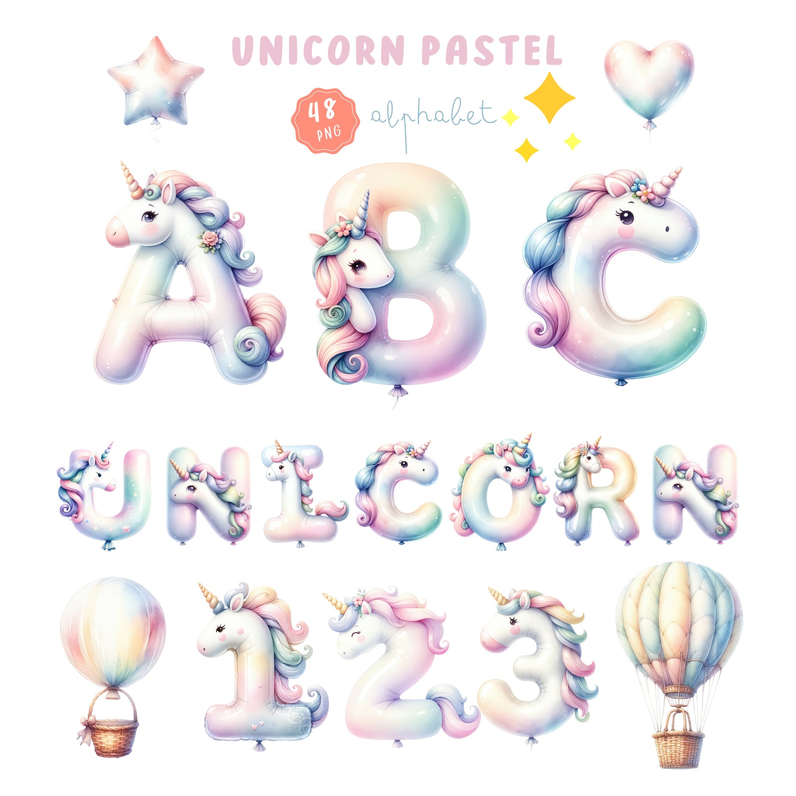 Unicorn Alphabet, Unicorn Letter, Unicorn PNG, Unicorn Nursery, Nursery ...