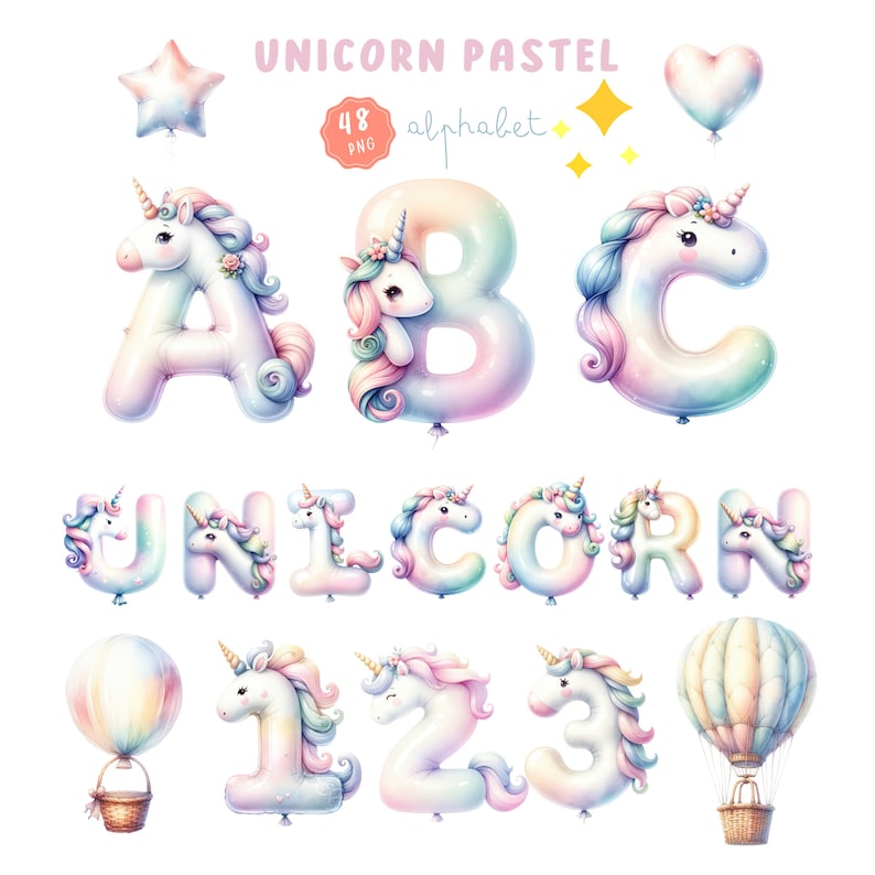 Unicorn Alphabet, Unicorn Letter, Unicorn PNG, Unicorn Nursery, Nursery ...