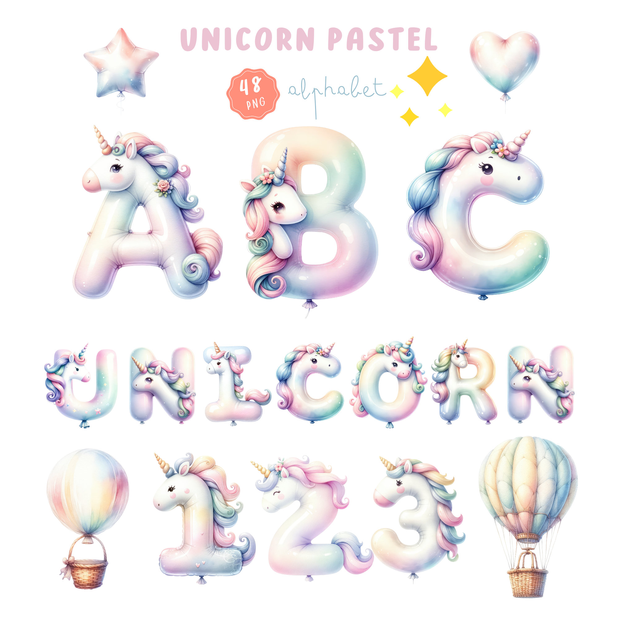 Unicorn Alphabet, Unicorn Letter, Unicorn PNG, Unicorn Nursery, Nursery ...