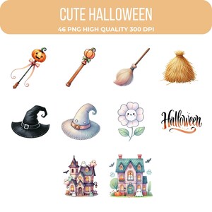 Cute Halloween Clipart Bundle - 46 PNG High Quality Images, Ghosts ...