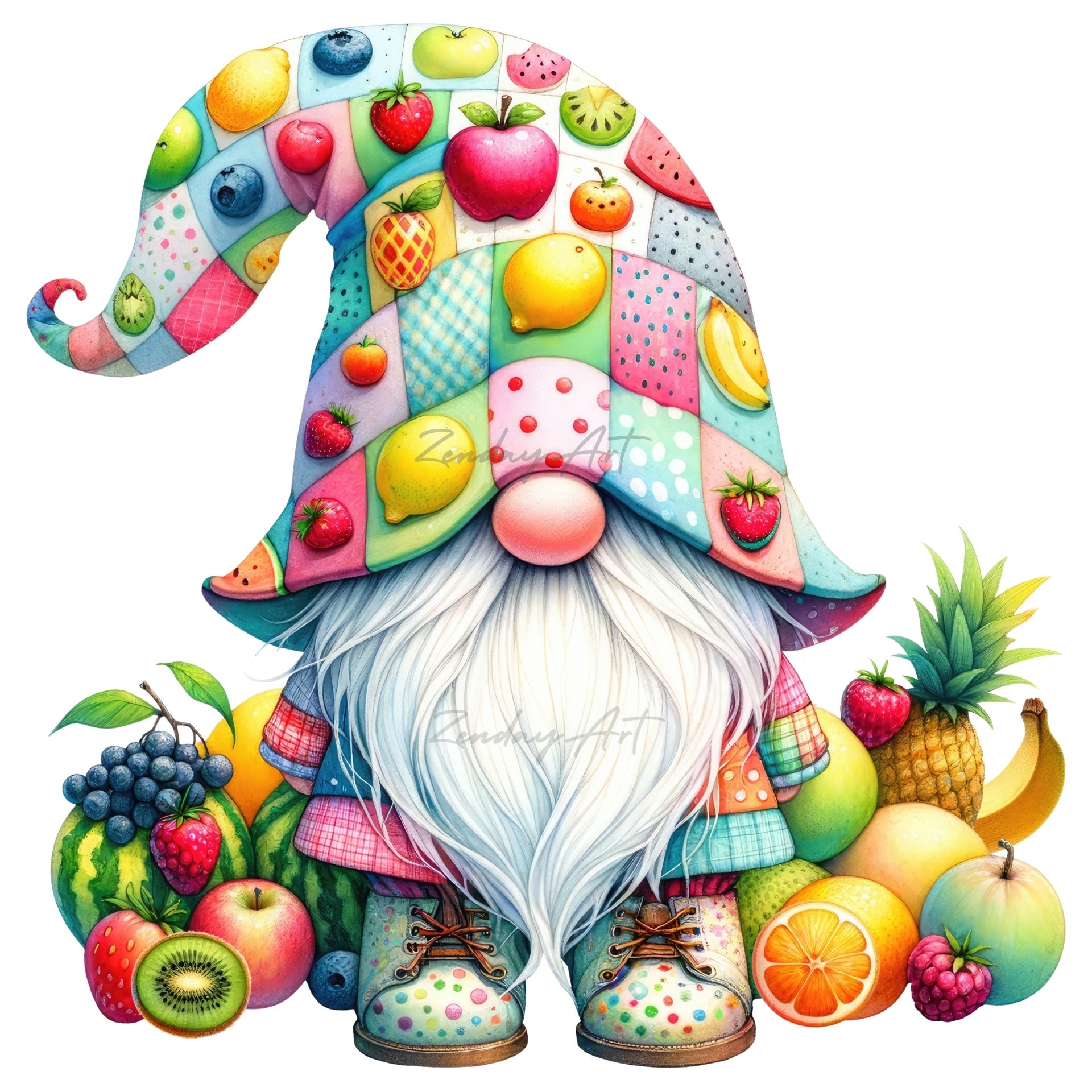 Watercolor Fruit Gnomes Clipart Collection, Colorful Fruits Gnome ...