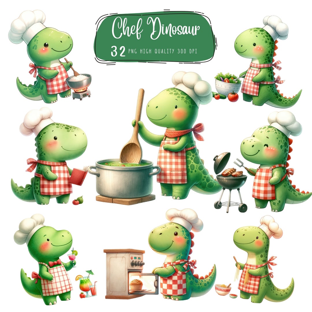 Watercolor Chef Dinosaur Clipar, Dinosaur PNG, Chef Clipart, Dinosaur ...