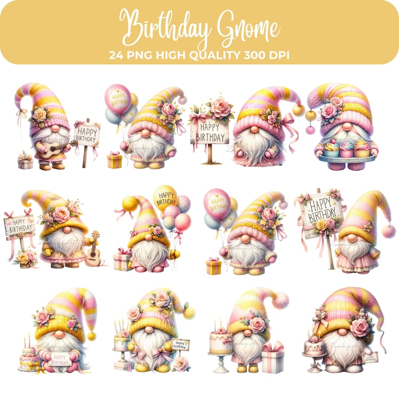 Watercolor Birthday Gnomes Clipart Bundle, Birthday Gnomes PNG, Happy ...