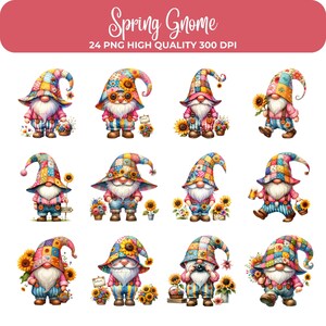 Watercolor Spring Gnomes Clipart Bundle: Floral Garden PNG (digital ...