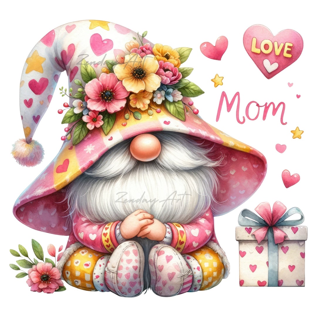 Watercolor Mother's Day Gnomes Clipart (PNG, PDF) - Etsy