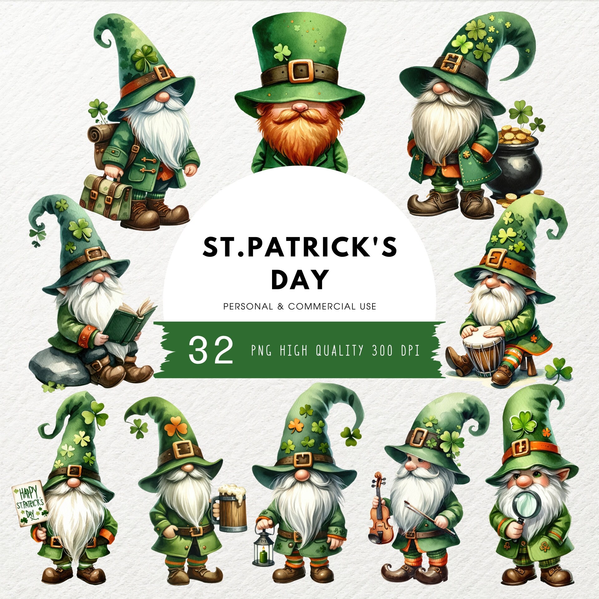 Watercolor St Patrick's Day Gnomes Png, Cute Gnomes Clipart, Patrick's ...