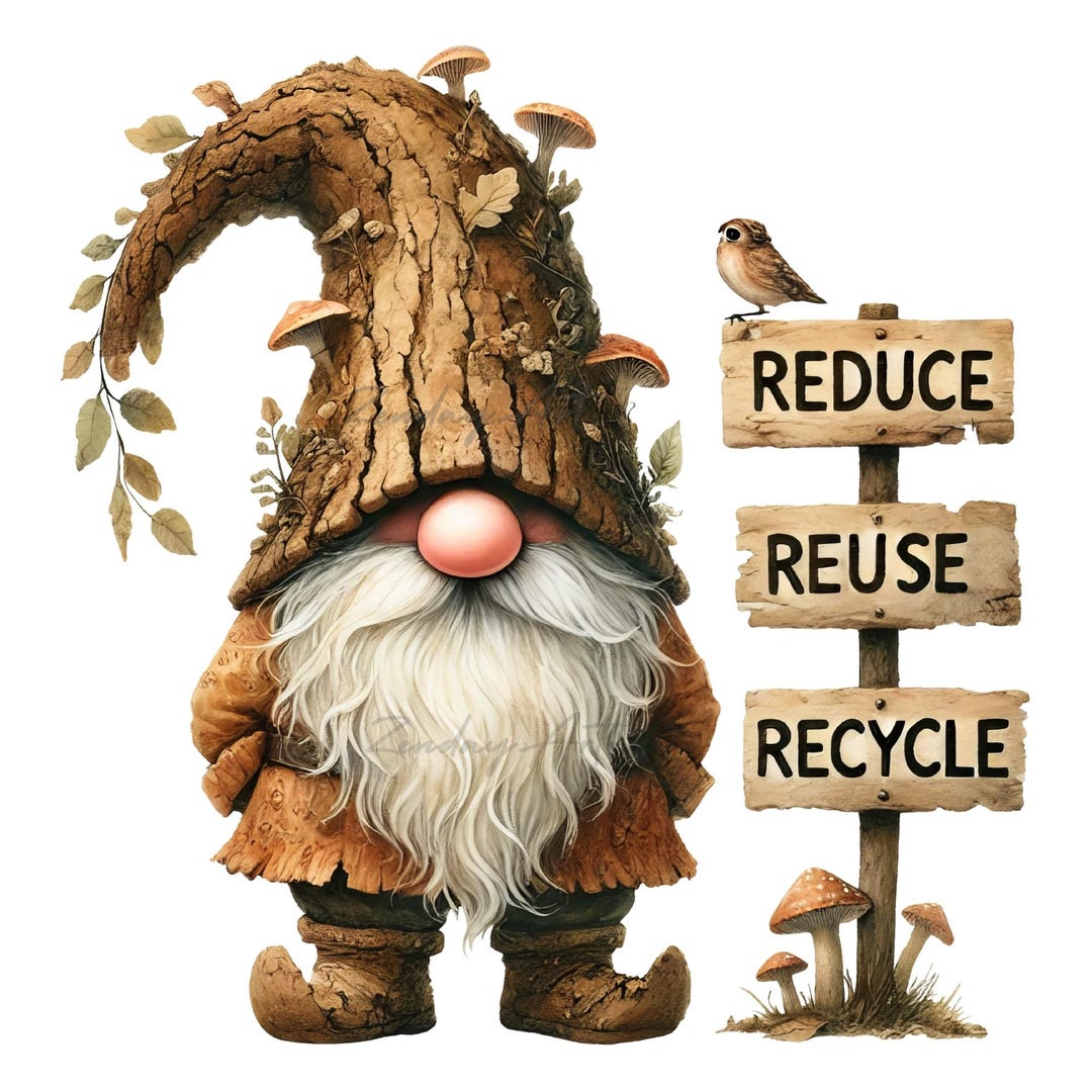 Watercolor Earth Day Gnome Clipart, Recycle Gnome, Eco Friendly Gnome ...