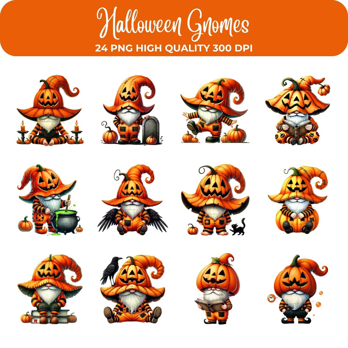 Halloween Gnomes Clipart Bundle, Halloween Gnomes PNG, Cute Gnome, Fall ...